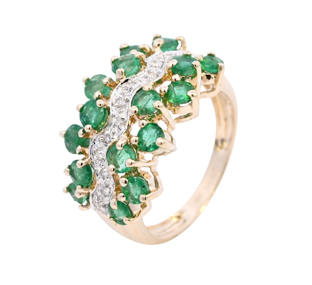 9ct Yellow Gold Emerald & Diamond Wavy Band Ring – Wray & Co