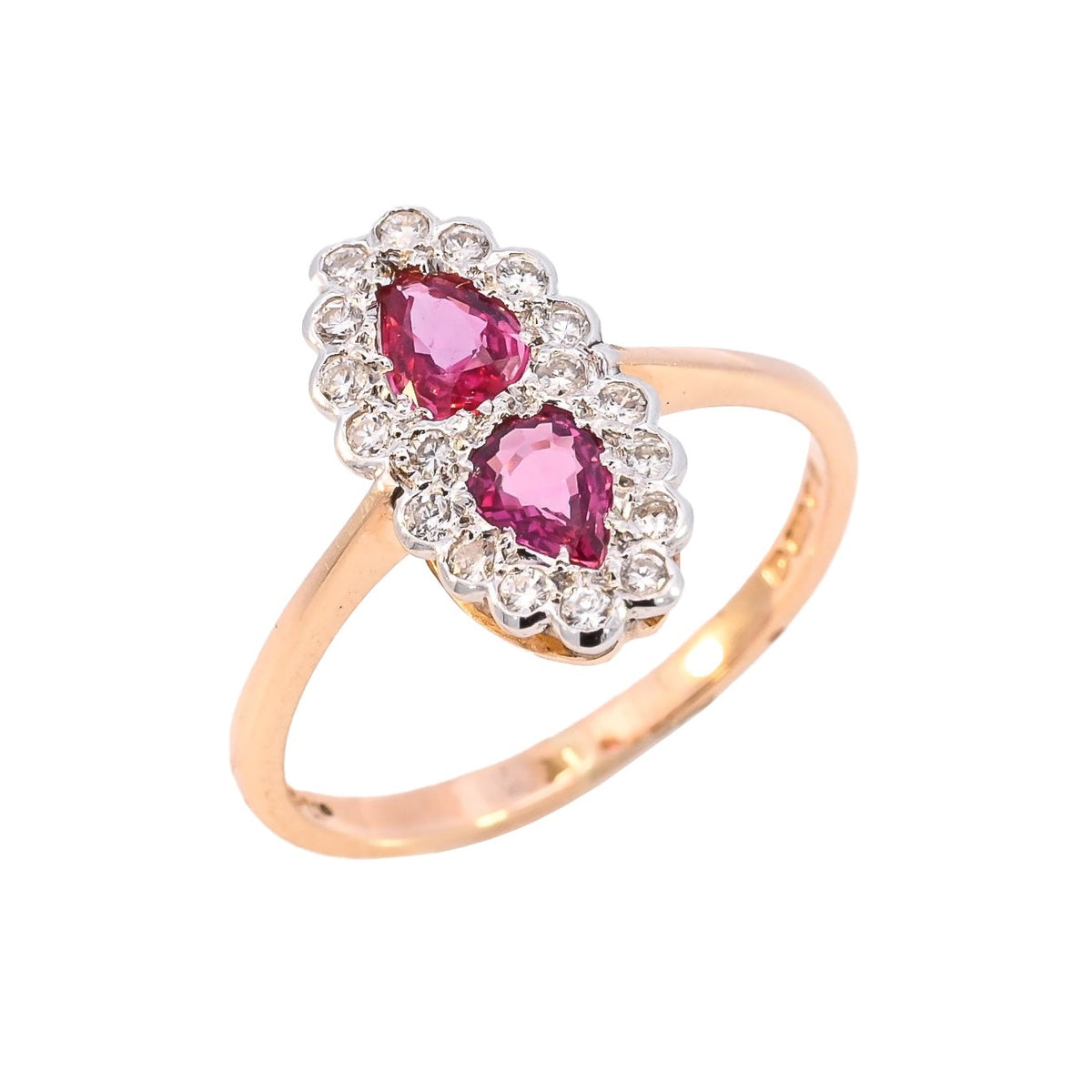 18ct Yellow Gold Ruby & Diamond Double Cluster Ring – Wray & Co